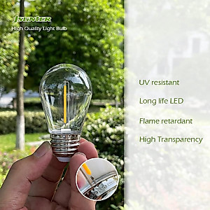 Jslinter 24-Pack LED 1W String Light Bulbs, S14 Plastic Shatterproof Edison Vintage Style Replacement 1 Watt Outdoor 2200K, Waterproof, Warm White Equivalent to 11w, e26 Base