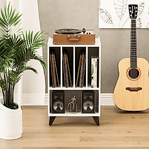 Gannyfer Vinyl Record Storage Table,3-Tier Record Player Stand with Metal Legs,Cube Turntable Stand Record Holder Up to 150 Albums,Retro Vinyl Storage Cabinet Display Shelf for Bedroom Living Room