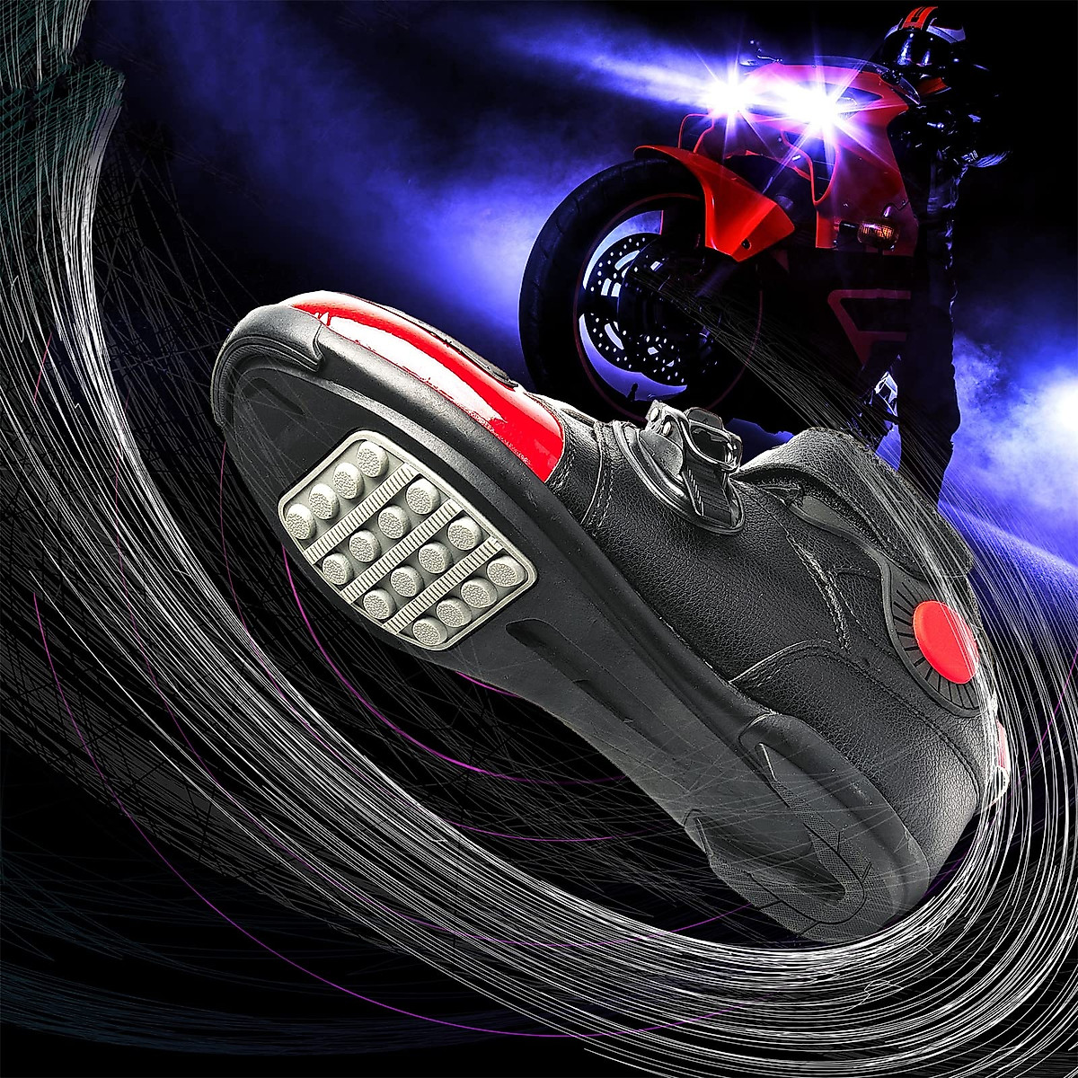 Men's Motorcycle Shoes Low-Top Road Street Riding Shoes Buckle Leather Non-Slip Lightweight Soft,Red,11