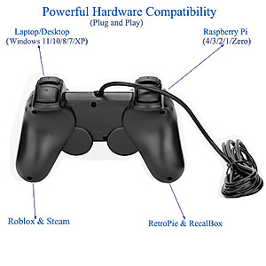 USB Wired Game Controller for Windows PC/Raspberry Pi Remote Controller Gamepad Gaming Joystick Dual Vibration Joypad for Laptop Desktop Computer(Windows 11/10/8/7) & Steam/Roblox/RetroPie/RecalBox