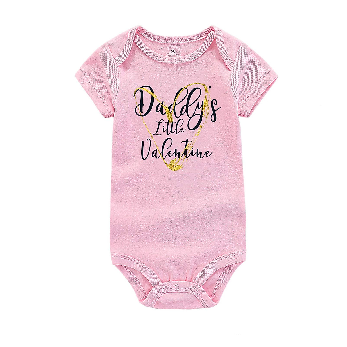 Newborn Infant Baby Bodysuit Mommy is My Valentine/Daddy's Little Valentine Romper Outfit Cute Cotton Jumpsuit Clothes (Daddy's Little Valentine-Gold Heart, 0-3 Months)