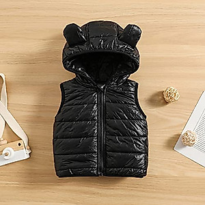 LOPJGH Toddler Baby Boys Girls Jacket Coats Bear Ears Hooded Solid Color Puffer Warm Down Coat Winter Outerwear (Black Vest, 5-6 years)