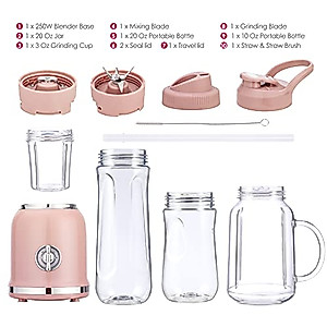 Smoothie Bullet Blender with 6 Sharp Blades, Personal Mini Blender for Shakes and Smoothies with 3 Adjustable Speeds, Blender for Kitchen with blending and grinding, BPA-free 3 Travel Cup & 27oz Mason Cup