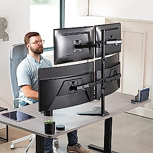 VIVO Quad 13 to 30 inch Monitor Free-Standing Mount, Fully Adjustable Desk Stand, Holds 4 Flat or Curved Display Screens, STAND-V004F