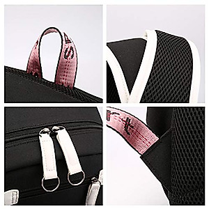 HANXIUCAO Girl Backpack 20-35L Large Capacity Oxford Cloth School Bag Outdoor Rucksackwith USB Charging and Headphone Port for Students (black and pink)