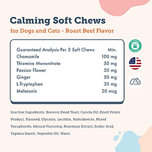 Paw Rangers 90Ct Calming Chews for cat and Dog Anxiety Relief-for All Pets, Cats, & Dog Vitamins and Supplements Made with Melatonin, Chamomile, Thiamine to Promote & Support a Calm Behavior for Pets