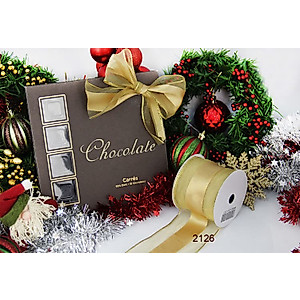 XMRIBBON Wire Edged Ribbon Golden Sheer Edge Satin Ribbon, 2 1/2" x 10 Meters,for Gift Wrapping, Tree Topper, Garland, Christmas Wreath