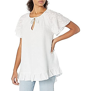 GUESS Women's Short Sleeve Amika Tunic Top, Pure White, Medium