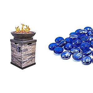 Bond Manufacturing 63172 Newcastle Propane Firebowl Column Realistic Look Firepit Heater Lava Rock 40,000 BTU Outdoor Gas Fire Pit 20 lb & 67984 LavaGlass Round Fire Pit Dispersion Glass, 10 lb