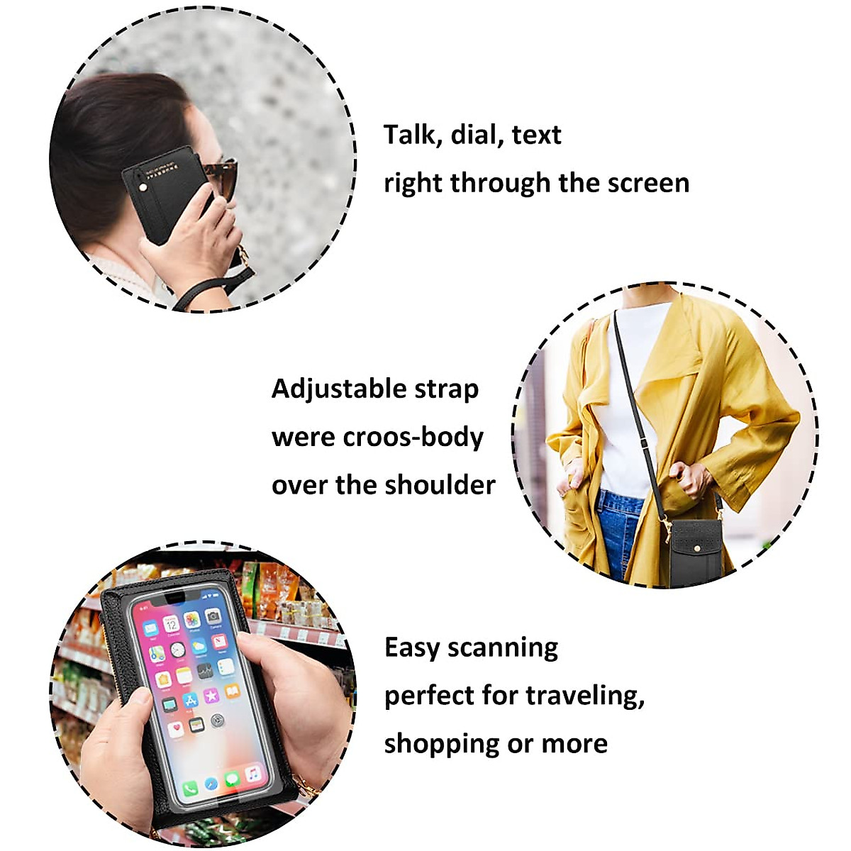 SNUG STAR Multi-purpose Card Holder Wallet-RFID Blocking,Lightweight Zipper Pocket Crossbody Bag with Touch Screen Purse for Most iphone Cell phones (Marble white)