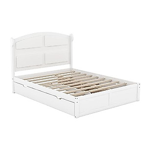 EMKK Queen Bed with Trundle and 2 Drawers, Wood Queen Size Platform Bed Frame Space-Saving Queen Size Bed for Boys, Girls, Kids, Teens and Adults