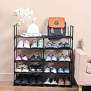JUMAIPRO 5-Tiers Shoe Rack, 20 Pairs Shoe Storage Organizer, Double Row Free Standing Shoe Racks, Metal Stackable Shoe Tower, Black Shoe Shelf for Entryway Closet Bedroom Hallway Patio