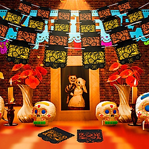 Small Dia De Los Muertos Banner Mexican Monarch Butterfly Banners Fiesta Papel Picado Banners Dia De Los Muertos Day of the Dead Decorations Picado Dia De Muertos for Ofrenda Supplies(2 Pack)