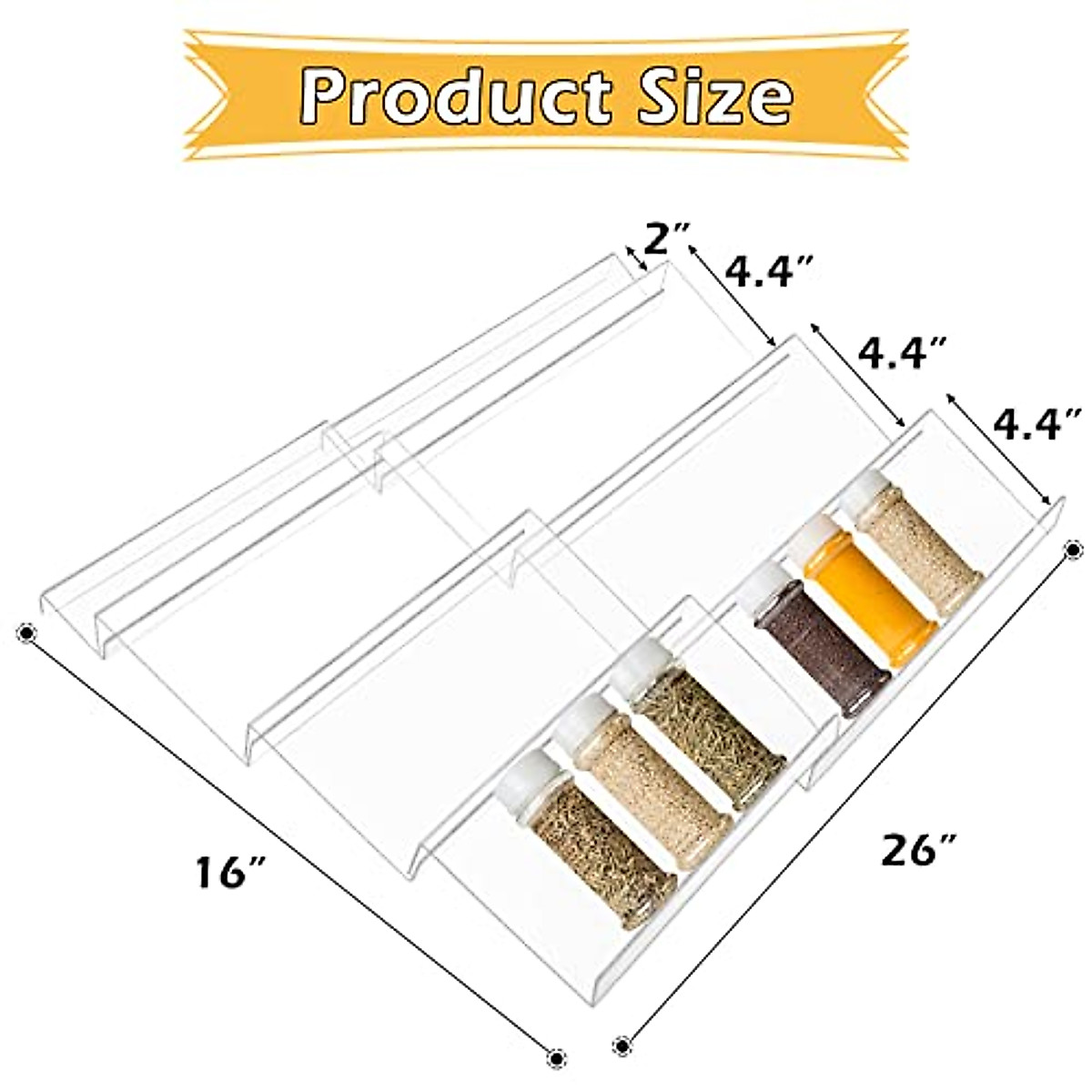 MOVNO Expandable Spice Drawer Organizer, Adjustable and Durable Acrylic Spice Rack Drawer Organizer, Seasoning Spice Jar Organizer Drawer for Kitchen Cabinets Countertop