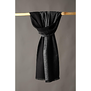 CUDDLE DREAMS Men's Silk Scarves, 100% Mulberry Silk Brushed, Luxuriously Soft (Black Gray Herringbone)