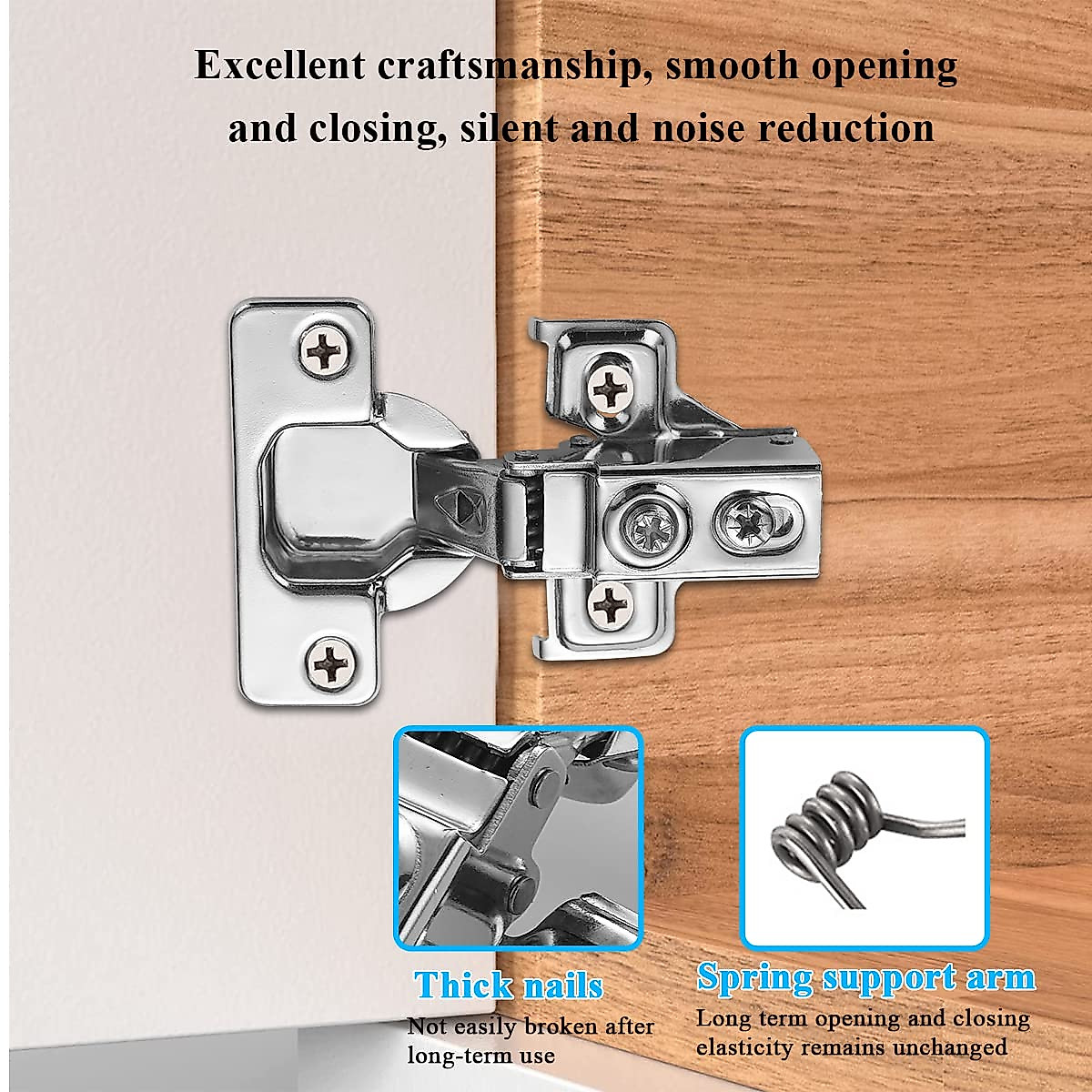 Cabinet Hinges 2 Pack (1 Pair), Evanda Stainless Steel Overlay Soft Close Hinges for Kitchen Cabinets, 1/2 inch Self Closing Door Hinges with Mounting Screws, Damper-3 Way Adjustability