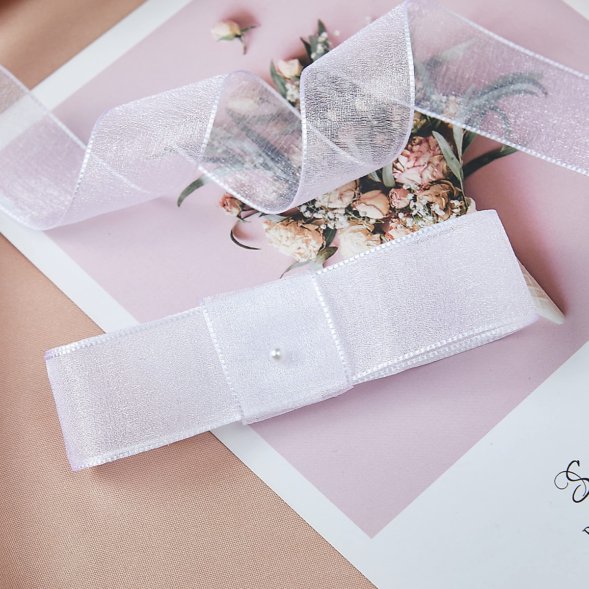 JINGLESTAR 1 Inch Wide Sheer Chiffon Ribbon - Pearl Silk Woven Ribbon Suitable for Gift Wrapping, Wedding Decor, Home Decor, Girl Hair Accessories Handmade DIY (25 Yards/roll) (White)