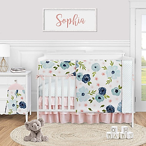 Sweet Jojo Designs Navy Blue and Pink Watercolor Floral Fabric Memory Memo Photo Bulletin Board - Blush, Green and White Shabby Chic Rose Flower