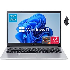 Acer Aspire 5 15.6'' FHD IPS Laptop, AMD Ryzen 3 3350U, 12GB DDR4 RAM, 512GB SSD, Intel WiFi 6, Backlit KB, Fingerprint Reader, Alexa, Win11 (Renewed)