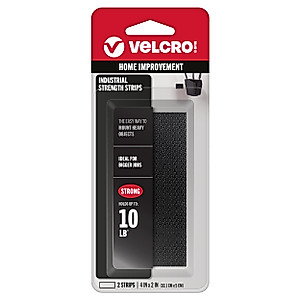 VELCRO Brand Industrial Strength Fasteners | Stick-On Adhesive | Professional Grade Heavy Duty Strength Holds up to 10 lbs on Smooth Surfaces | Indoor Outdoor Use | 4 x 2 inch Strips, 2 sets, Black