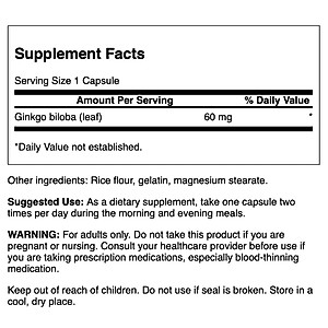 Swanson Full-Spectrum Ginkgo Leaf Brain Memory Support Nervous System Health 60 Milligrams 120 Capsules