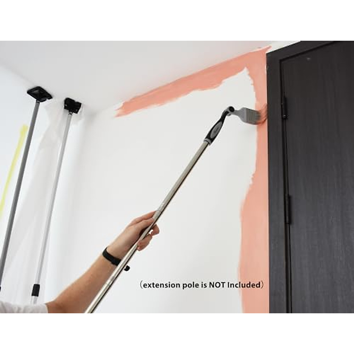 ROLLINGDOG 2.5Inch Paint Edger Brush - Extension Pole Angled Paint Brush for High Walls Ceiling,Stairwell Wall,Triming and Cutting in Painting