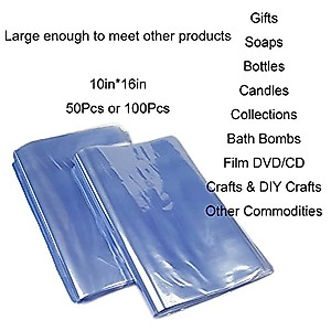 LZAOA Shrink Wrap Bags,50Pcs 10x16Inches Sneaker Heat Shrink for Basketball shoe Collector,Gift,Candles Movie DVDs/CDs Jars Bottles and DIY Crafts
