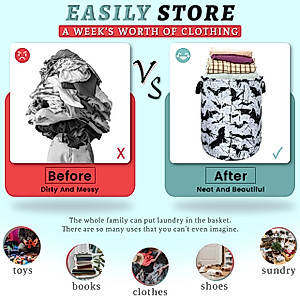 Black White Bats Laundry Basket Foldable With Handles Universal Tote Bag Oxford Cloth Funny Laundry Hamper 18.9" x 16.5" Clothes Storage Bucket Toy Organizer For Bathroom/Laundry/Bedroom