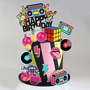 20 PCS 80s 90s Cake Toppers Retro Hip Hop Cake Decorations for Born in the 80's 90’s Decade Throwback Party Decorations Supplies (style 1)