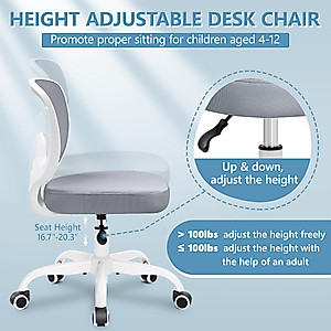 Primy Kids Desk Chair, Ergonomic Children Study Computer Chair Adjustable, Breathable Mesh Office Chair with Wheels, Armless Rolling Swivel School Task Chair for Boys Girls Age 4-12 in Home Bedroom