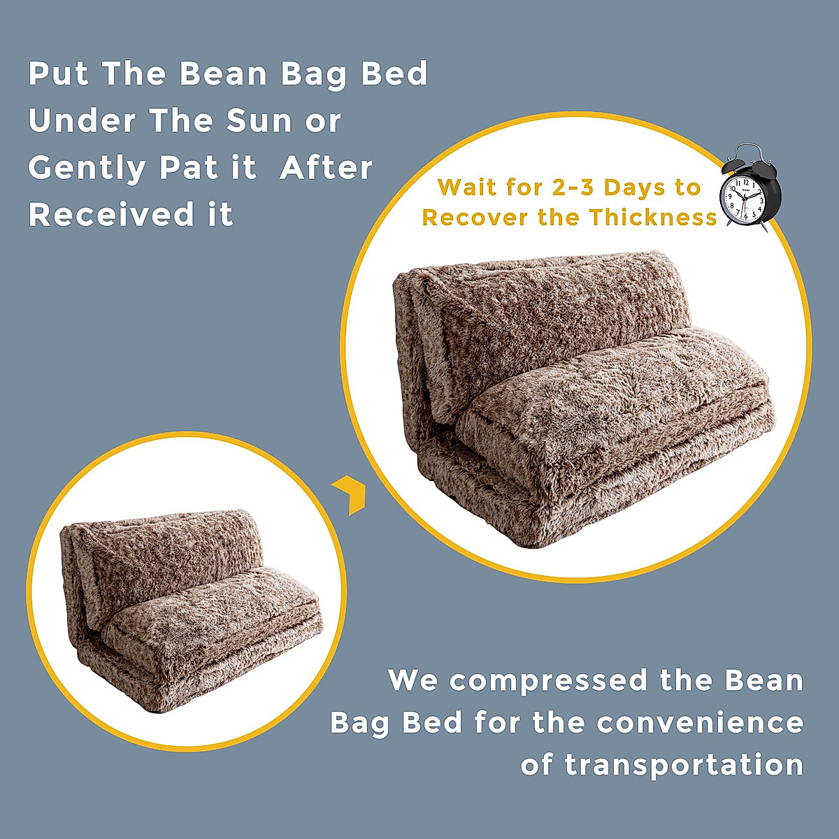 MAXYOYO Bean Bag Bed Floor Bed, Faux Fur Floor Sofa Floor Chairs for Adults, Folding Sofa Bed Foam Filling Wall Couch Sleeper Chairs Twin Size Floor Mattress, Coffee, 39x95 Inch