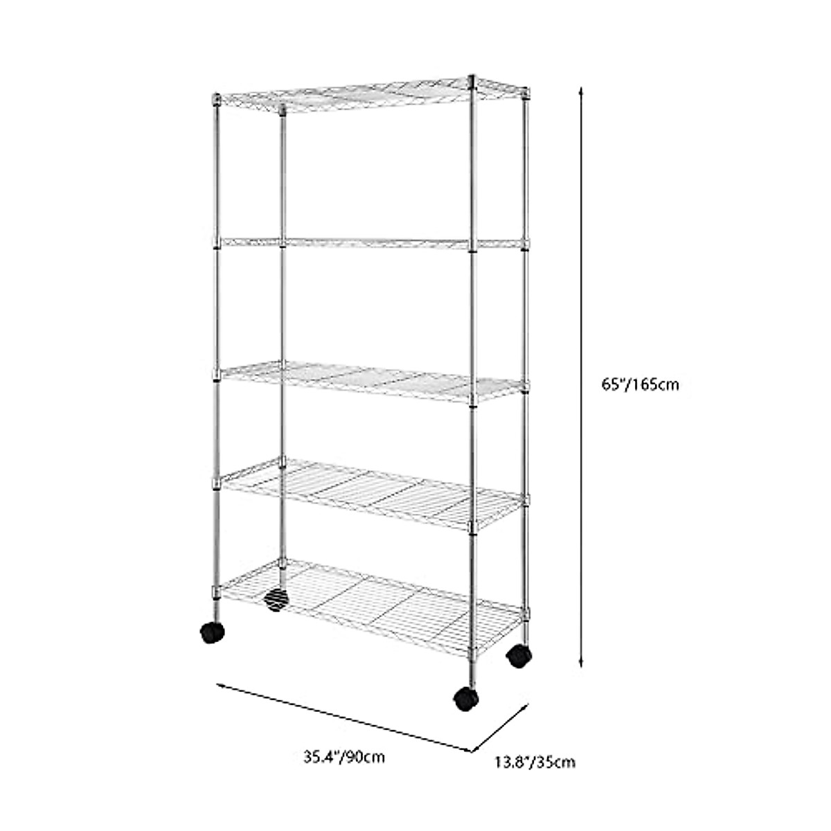 Karl home 5 - Wire Shelving Unit with Wheels, Adjustable Shelves Metal Storage Rack for Kitchen/Bathroom/Garage/Pantry Closet Organization, 1100LBS Capacity, 35’’L x 14’’W x 65’’H