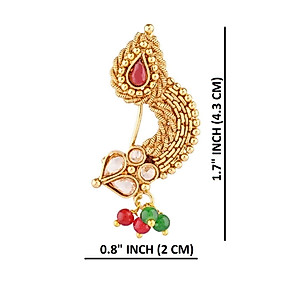 Efulgenz Indian Nose Rings for Women Traditional Nose Nath Crystal Kundan Faux Pearl Clip On Nose Ring Pin Stud Fake Septum Ring Non Piercing Body Jewelry Press Nose Rings for Women Indian