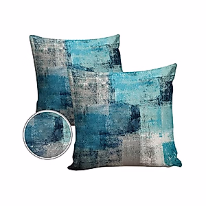 Turquoise Outdoor Throw Pillow Cover Waterproof Modern Art Abstract Painting Lumbar Pillowcases Set of 2 Teal Gray Decorative Patio Furniture Pillows for Couch Garden 18 x 18 Inches