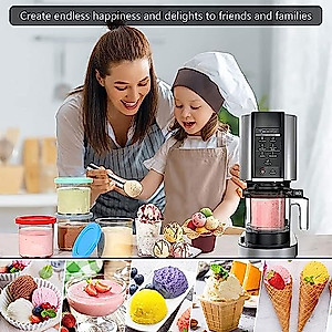 BBAUER Ice Cream Pints Containers 4 Pack for Ninja Creami Pint Containers,Compatible with NC301 NC300 NC299AMZ Series Ice Cream Maker,16oz Cup,with 4 PC Spoons,Gray/Blue/Pink/Green Lids