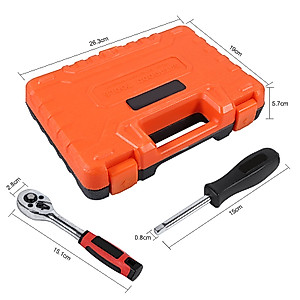 GOTOTOP 46 Piece Socket Wrench Set 1/4 Drive Metric Extension Bar with Box, CR V Steel