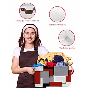 Abstract Storage Basket Large Foldable Storage Bins with Handles Geometric Mid Century Red Nordic Waterproof Fabric Laundry Baskets for Organizing Shelves Closet Toy Gifts Bedroom Home Decor