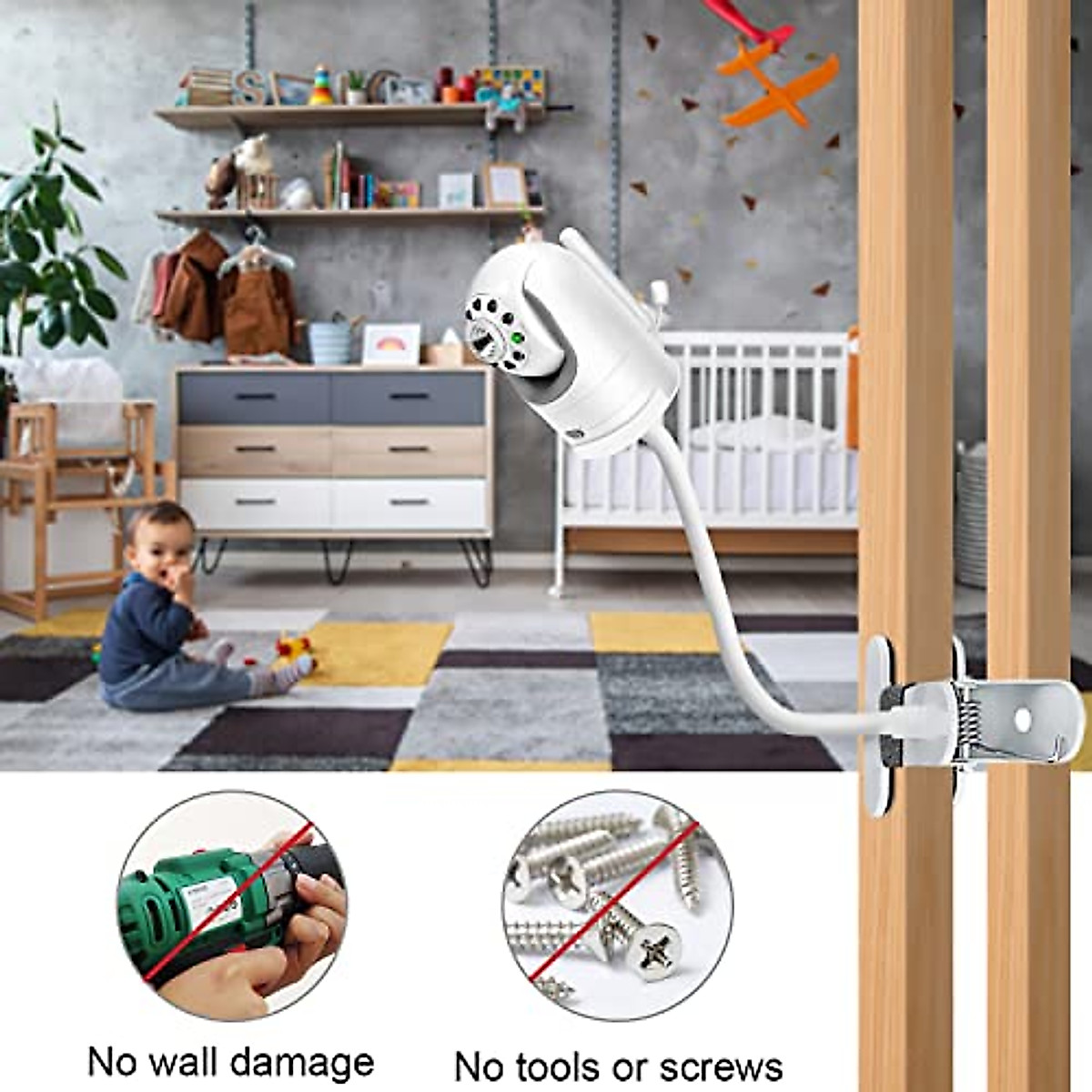 AOZTSUN Flexible Clip clamp Mount Compatible with Infant Optics DXR-8 and DXR-8 PRO Video Baby Monitor Camera 15.7 inches Flexible Long Gooseneck Arm, Baby Monitors Holder for Crib Baby Camera Stand