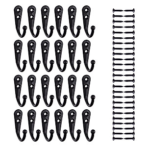Sunmns 24 Pieces Coat Hooks Single Wall Mounted Robe Hook Vintage Hanger and 50 Pieces Screws (Black)