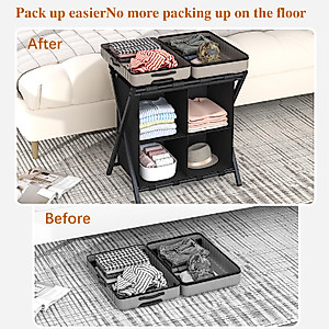 aboxoo Luggage Rack with storage, Guest Room Folding Suitcase Stands, Holds up to 120 lb, Space Saving Suitcase Holders for guest room, Bedroom Hotel, Black