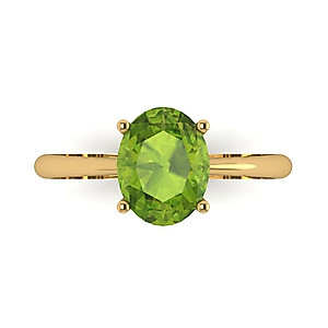 Clara Pucci 1.9ct Oval Cut Solitaire Genuine Vivid Green Peridot Proposal Bridal Designer Wedding Anniversary Ring 14k Yellow Gold