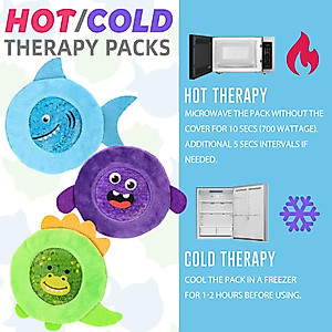 LotFancy Kids Ice Packs for Boo Boos, 3 Pack, Reusable Hot Cold Packs with Cute Plush Sleeves, Small Round Gel Beads Pads for Injuries, Headache, Fever, Wisdom Teeth, Pain Relief, 4.75”