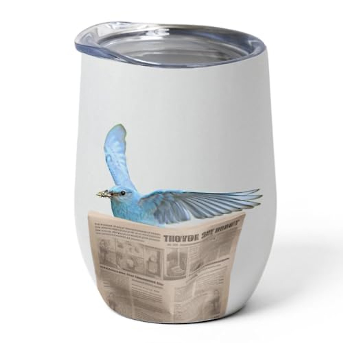 Mountain Bluebird Reading Newspaper Tumbler 12oz Stainless Steel Vacuum Insulated Wine Cup With Lid - Gifts for Bluebird Lovers
