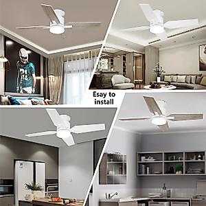 Ohniyou Ceiling Fan with Lights Flush Mount,40'' Small Ceiling Fans with Lights and Remote Control,Indoor Outdoor Quiet DC White Low Profile Ceiling Fan for Patio Kitchen Dining Room Bedroom