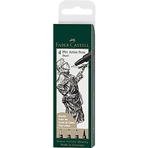 Faber Castell 167100 Pit Artist Pens, Set of 4, Black Assortment, 199 S, F, M, B
