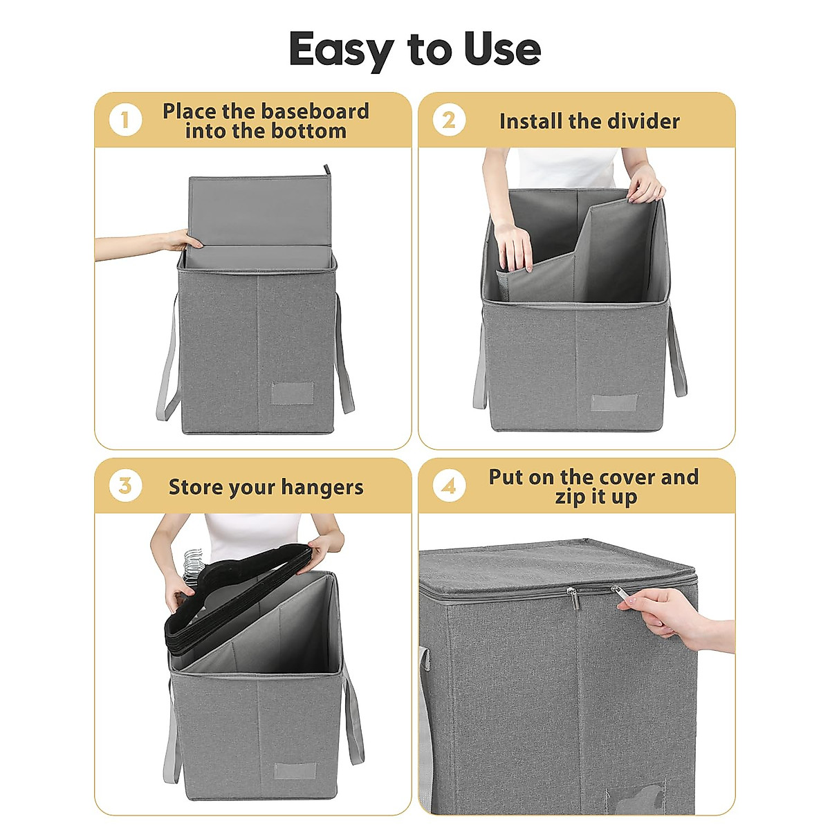 Qozary Clothes Hanger Organizer Bag-Rigid Hanger Storage Containers with Lid for Dustproof, Large Hanger Holder, Sturdy Hanger Caddy Organizer Box with Handle-Keep Hangers Separate