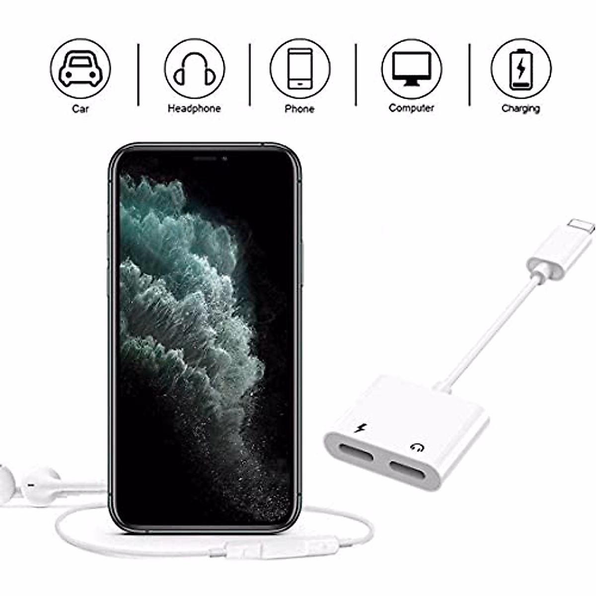[Apple MFi Certified] 2PACK iPhone Lightning to 2 Lightning Adapter, Dual Lightning AUX + Charger Adapter Dongle Cable Splitter Compatible with iPhone 12/11/SE/X/XR/XS/8/7/6 Support Call + Charging
