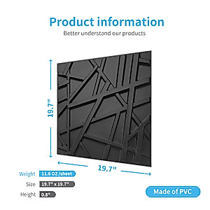 Art3d PVC Decorative Textures Black 3D Wall Panels for Interior Wall Décor, Black Wall Decor,Pack of 12 Tiles 32 Sq Ft
