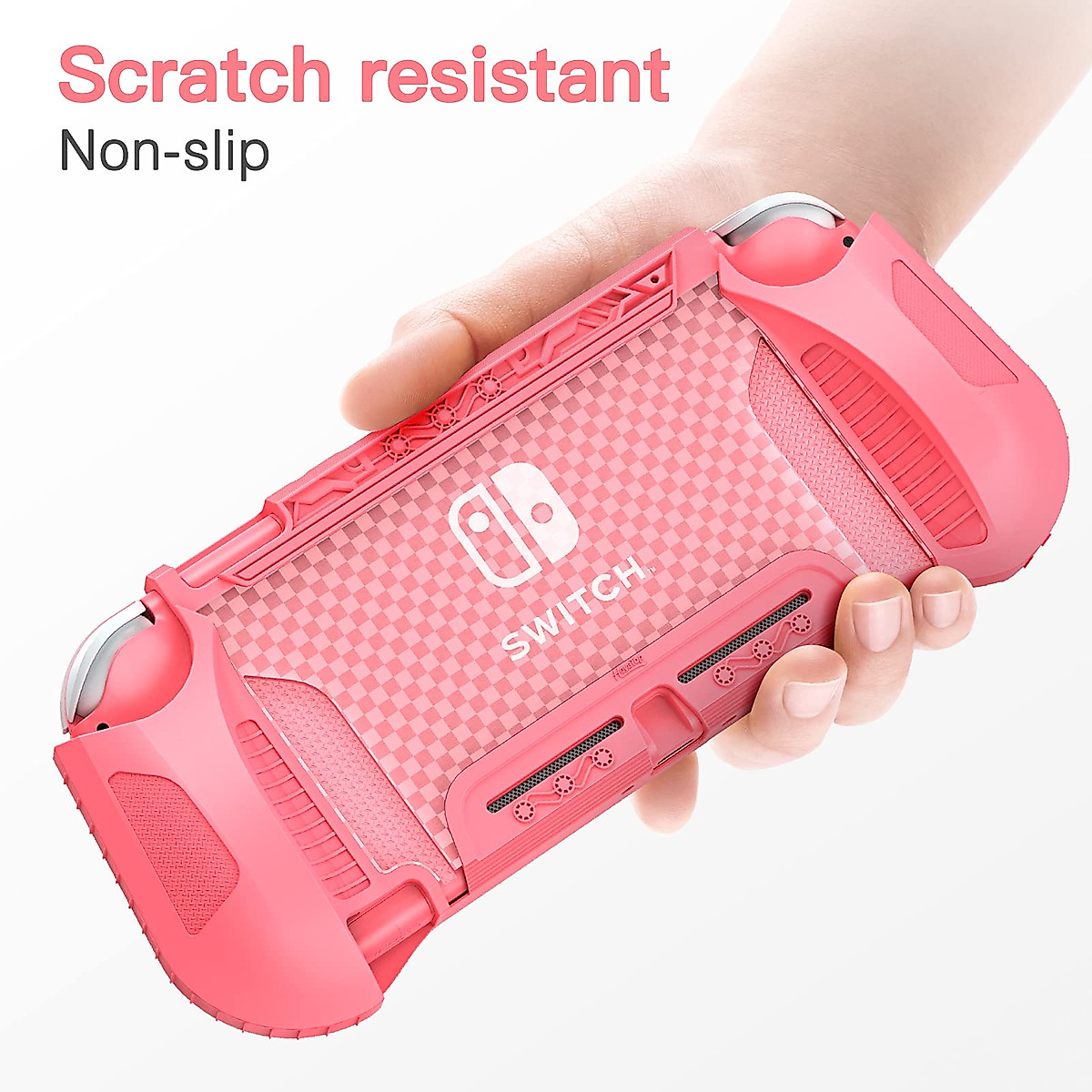 HEYSTOP Case Compatible with Nintendo Switch Lite, with Tempered Glass Screen Protector and 6 Thumb Grip, TPU Protective Cover for Switch Lite with Anti-Scratch/Anti-Dust (Pink)