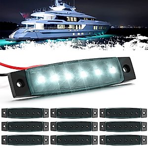 PSEQT LED Boat Navigation Lights Marine Interior Courtesy Light Strip Deck Transom Cockpit Lighting 3.8'' 6LED 12V Waterproof Lamp w/Smoked Lens for Fishing Pontoon Kayak Yacht Sailboat (White 10Pcs)